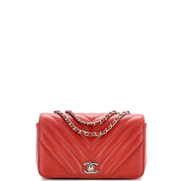 CHANEL | Bags | Chanel Statement Flap Bag Chevron Calfskin Mini Red ...